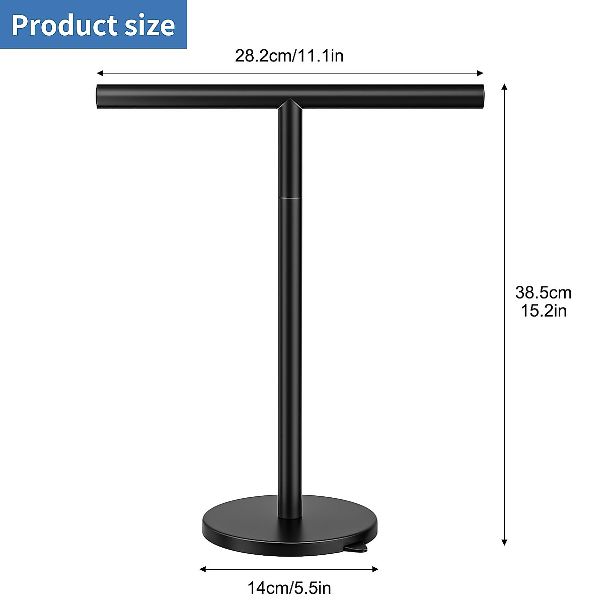 PUWWOT T-Shape Hand Towel Holder Stand with Large Suction Cup Base, Free Standing Hand Towel Rack for Bathroom or Kitchen Countertop, Stainless Steel (Black)