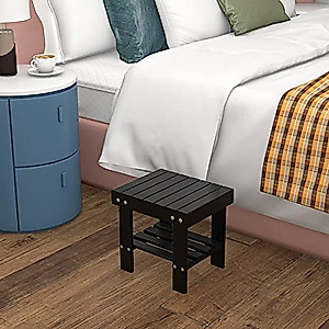 Wooden Step Stool for Kids Adults Small Wood Shower Foot Rest Stool Shaving Legs Potty Stool for Bathroom Sink Bed Kitchen (Black, 10.6 x 8.8 x 10 inches)