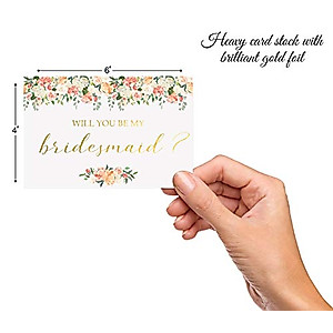 Bridesmaid Proposal Cards. Box set of 8 Will You Be My Bridesmaid and 2 Maid of Honor Cards. 4 x 6 Floral Cards with Gold Foil Ideal for Bridal Party or to go with Bridesmaid Gifts