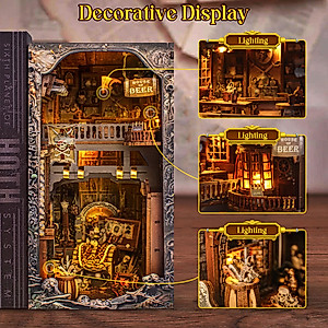 Wimlade Book Nook Kits for Adults, 3D Pirate Ship Puzzle DIY Miniature House Kit for Bookshelf Insert Decor, Wooden Puzzles for Adults with LED Lights, Halloween/Christmas Gifts for Adults and Teens