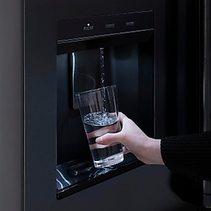 ZLINE Autograph Edition 36 in. 28.9 cu. ft. Standard-Depth French Door External Water Dispenser Refrigerator with Dual Ice Maker in Black Stainless Steel and Champagne Bronze Traditional Handles