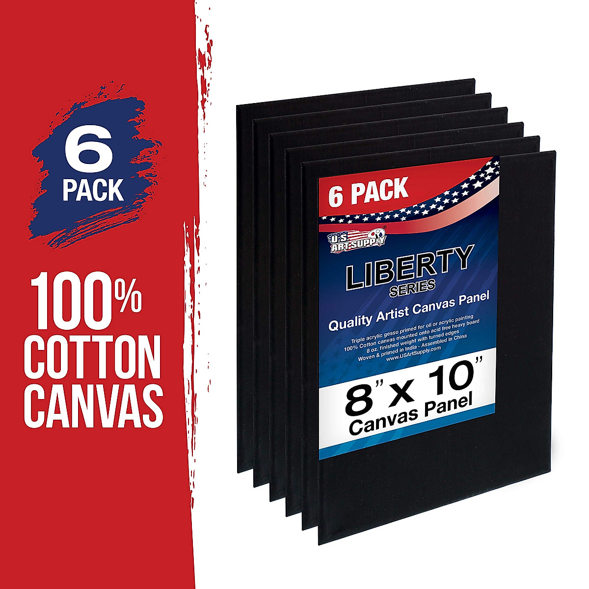 US Art Supply 8 X 10 inch Black Professional Artist Quality Acid Free Canvas Panels 6-Pack (1 Full Case of 6 Single Canvas Panels)