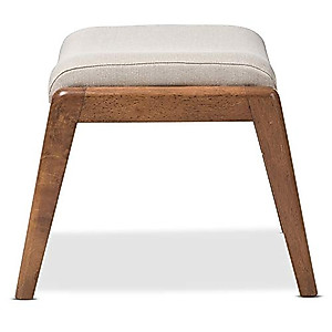 Baxton Studio Roxy Upholstered Ottoman in Light Beige and Walnut