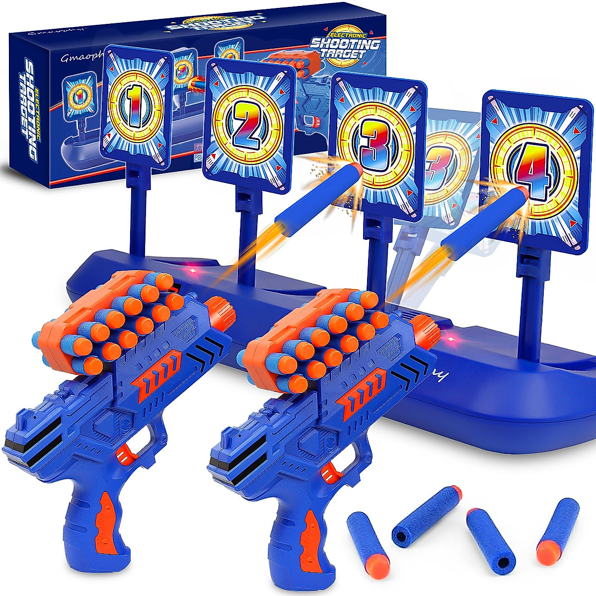 GMAOPHY Digital Shooting Targets with 2 Foam Dart Toy Blaster, Kids Shooting Game Toys, Electronic Scoring Auto Reset 4 Targets, Birthday for Ages 5 6 7 8 9 10+ Years Old Kids Boys Girls