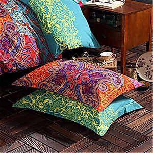 ABREEZE 3Pcs Bohemia Retro Bedding Ethnic Vintage Floral Duvet Cover Boho Bedding 100% Brushed Cotton Bedding Sets Damask Paisley Coloful Mandala Down Comforter Cover,Cal.King