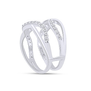 AFFY 1.00 Ct Criss Cross Infinity Ring Guard Enhancer in 14K Gold Over Sterling Silver with Cubic Zirconia (White Gold Plated Silver, 7.5)