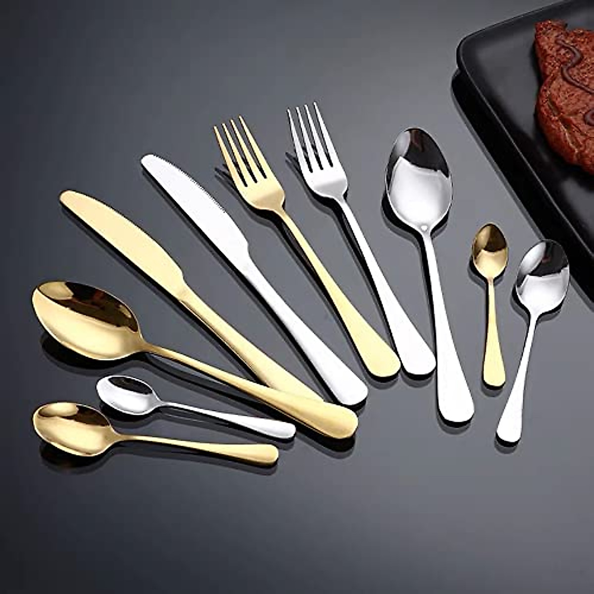 72-Piece Silverware Set with Steak Knives,18/10 Stainless Steel Gold Flatware with Organizer Box Cutlery Set For Home Kitchen Restaurant Hotel,Utensils Set, Dishwasher Safe
