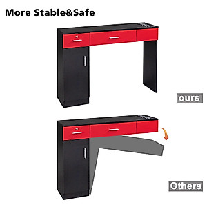 Mefeir Wall Mount Hair Styling Barber Station with Support Leg & Mirror,Hair Salon Equipment, Spa Furniture Set Red & Black