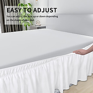 Easy-Going Bed Skirt for Queen or King Size Bed, 18 Inch Tailored Drop, Fitted with Adjustable Elastic Belt, Convenient to Use Without Lift The Mattress (Queen/King, White)