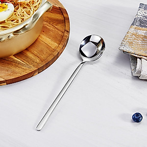 KEAWELL Premium Korean Soup Spoons with Long Handles, Set of 4, 18/10 Stainless Steel, Dishwasher Safe (Plain)