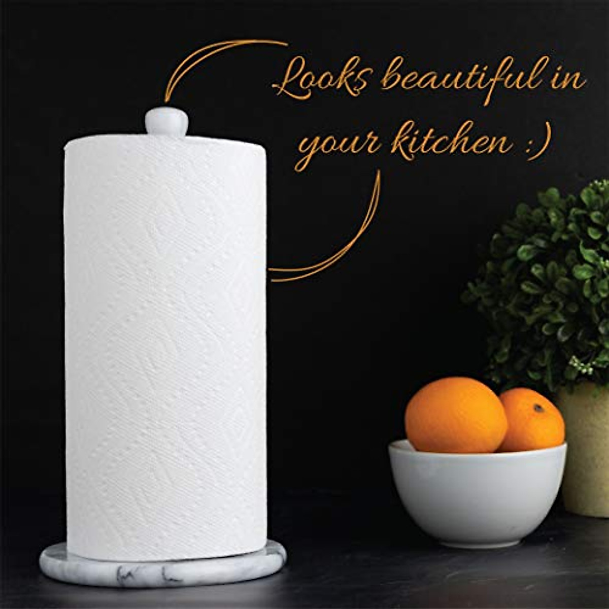 Homeries White Marble Paper Towel Holder – Deluxe Upright Towel Dispenser for Kitchen Countertop, Cabinet & Bathrooms – Non Steel & Non Plastic Design – Heavy Duty, Solid Standup Paper Towel Holders