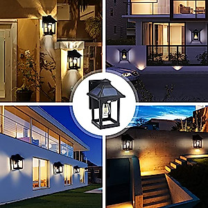 Kuniwa 2 Pack Solar Wall Lantern Lights Outdoor Dusk to Dawn Motion Sensor Waterproof LED Wall Sconce Exterior Porch Light Fixtures Warm White, 3 Lighting Modes for Fence Patio Garage Garden Yard