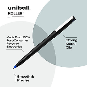 uni-ball Roller Rollerball Pens Fine Point Micro Tip, 0.5mm, Blue, 12 Pack