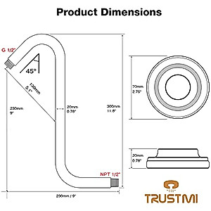 TRUSTMI Bronze Shower Arm with Flange 12 Inch S-Shaped Overhead Shower Head Extension Neck with 9 Inch High Rise Offset, Oil Rubbed Bronze