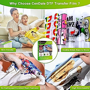 CenDale DTF Transfer Film 8.5"x14" - 30 Sheets Premium Thick Double Sided DTF Film for Sublimation Hack, Direct to Film Printing on Dark and Light T-shirts, Cold & Hot Peel DTF Paper, 140gsm Matte