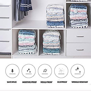 Travel Compression Bags Vacuum Space Saver Bags 6 Pack 27.5 x 18inch Compressed Closet Organizers and Storage Bags No Pumps Needed Plastic Vacuum Bag Clothing Moving Blanket Mattress Bedding Comforters Portable Little Space Waterproof Storage Sealed Ziplo