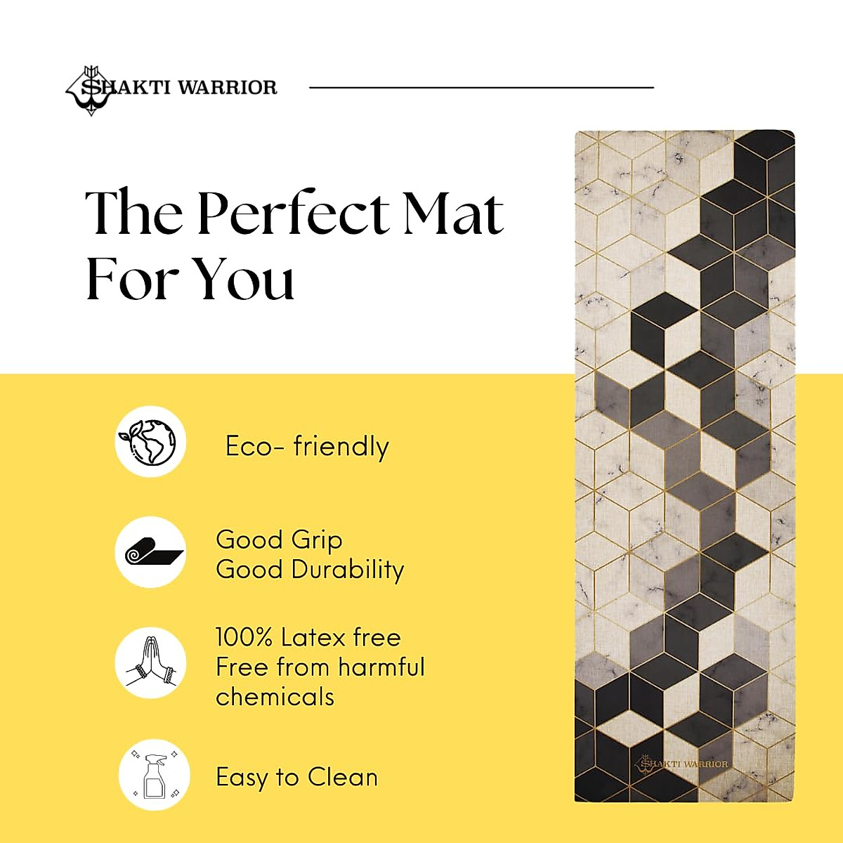 Shakti Warrior Aura Hemp Yoga mat - Artist Designed, Premium eco Friendly mats, Non Slip, Non Toxic, Great for Regular & Hot Yoga, Pilates and Workouts (72 inch x 24 inch x 3mm Thick)