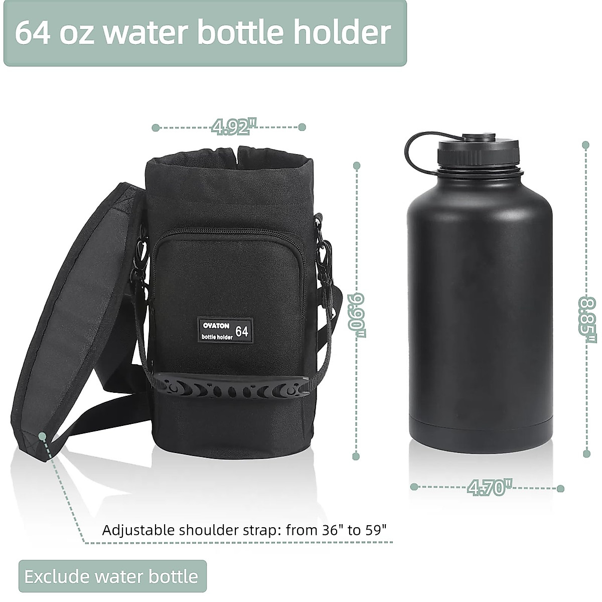 OYATON Water Bottle Holder With Strap for 64oz Bottles, Water Bottle Carrier Bag With Pocket and Handle for Walking Travel and Hiking(Exclude Bottle)