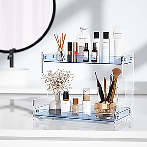 Acliys 2 Tier Bathroom Counter Organizer Acrylic Countertop Organizer Makeup Organizer Perfume Organizer Vanity Organizer Spice Rack Organizer Bathroom Sink Organizer Coffee Station Organizer(Bule)