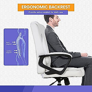 Home Office Chair Ergonomic Desk Chair PU Leather Task Chair Executive Rolling Swivel Mid Back Computer Chair with Lumbar Support Armrest Adjustable Chair for Men White
