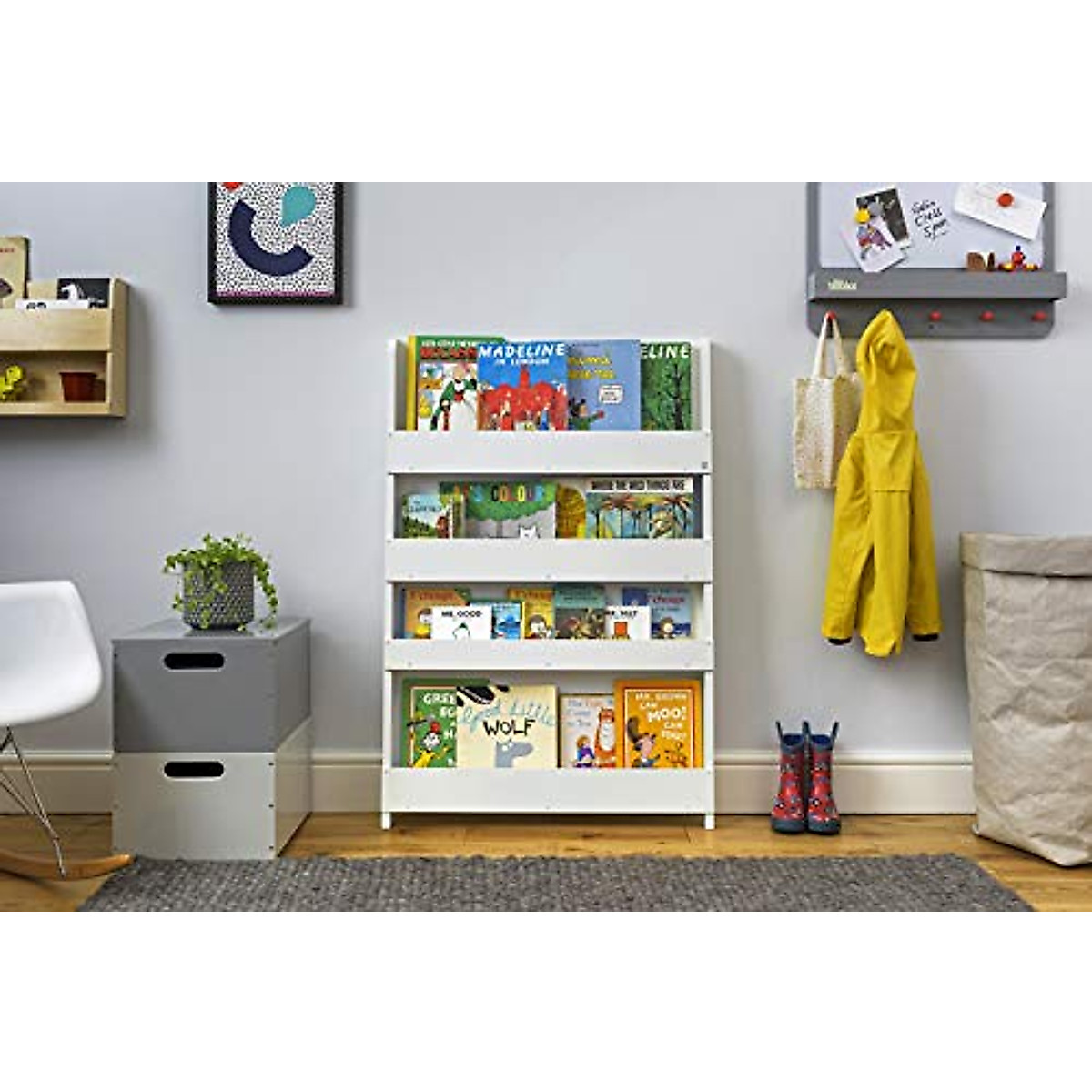 Tidy Books® Childrens Bookshelf (Age 0-10) Book Rack Storage for Kids, Wall Bookshelf, Front Facing Bookcase, 45.3 x 30.3 x 2.8 in, Wooden, White, Eco Friendly, Handmade, The Original Since 2004