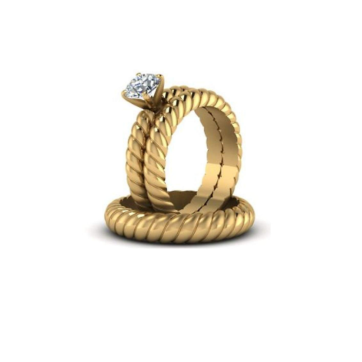 14K Yellow Gold Plated 925 Sterling Silver Vintage Rope Design Trio Wedding Ring Set His & Hers Women's Size 6 & Men's Size 10