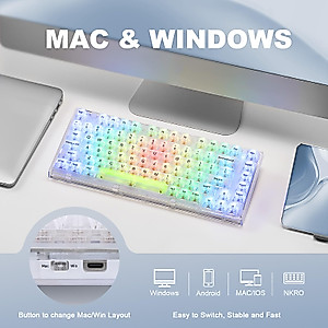 YUNZII X75 82 Key Hot Swappable Mechanical Keyboard with Transparent Keycaps, Gasket Mount 75 Keyboard, RGB Backlit Custom Gaming Keyboard for Windows/Mac (Crystal Ice Switch, Wired-White)
