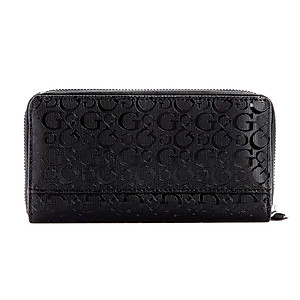 GUESS Women's Brooker Logo Debossed Patent Zip Around Wallet Clutch Bag - Black Multi