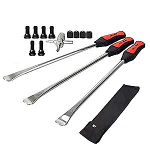 Dr.Roc 14.5 inch Perfect Leverage Tire Spoon Lever Iron Tool Kit Motorcycle Dirt Bike Lawn Mower Professional Tire Changing Tool with Durable Bag 3 PCS Tire Spoons with Tire Valve Stem TR412 TR413