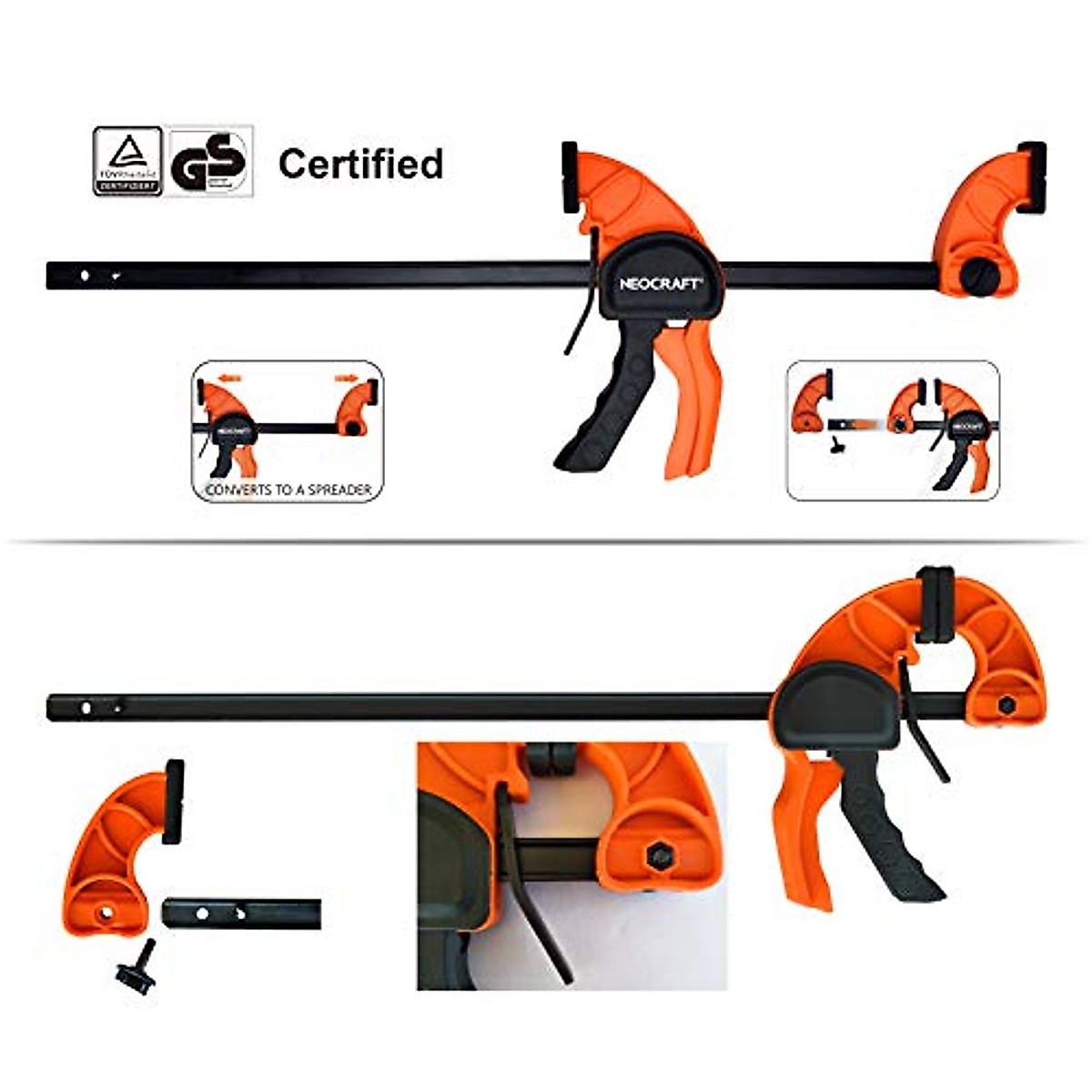 Quick Release Ratchet Bar Clamps for Woodworking (2 Pieces Set 24'') - Light Duty Adjustable One-Handed Clamp for Woodworking & Furniture Manufacturing & Assembly