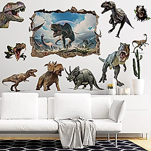 3D Dinosaur Wall Stickers Removable Vinyl Large Dino Stickers 10Pcs Peel and Stick Dinosaur Wall Decals for Kids Nursery Bedroom Home Decoration