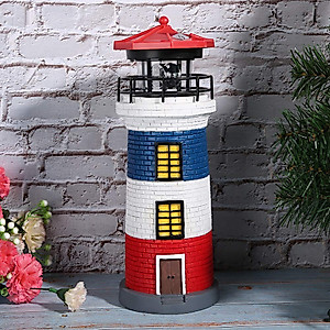 Solar Light, Easy to Install Rotating Lighthouse Light, Easy to Use Automatic Rotating Light Craft Ornament for Home Garden Yard(Red Blue White)