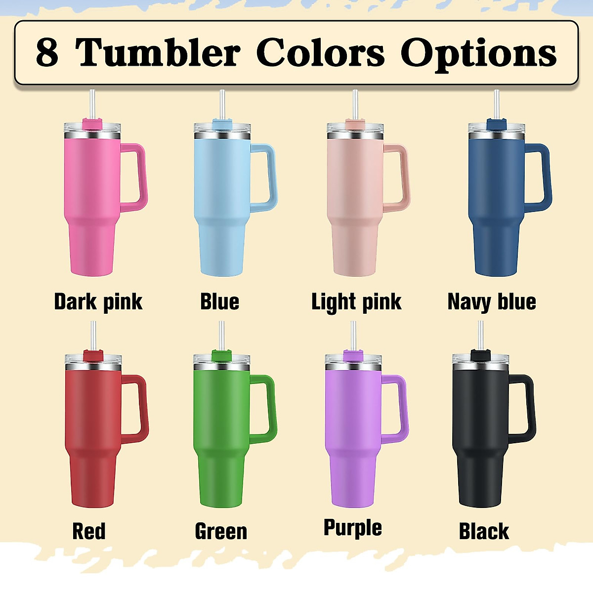 Personalized 40oz Tumbler with Handle and Straw Custom Insulated Cups with Engraved Name Birth Month Flowers Stainless Steel Travel Coffee Mug Customized Gifts for Women Men