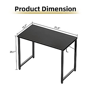 Flrrtenv 31 Inch Computer Desk, Small Desk, Office Desk with Hook, Modern Home Office Desk, Writing Desk, PC Desk, Black