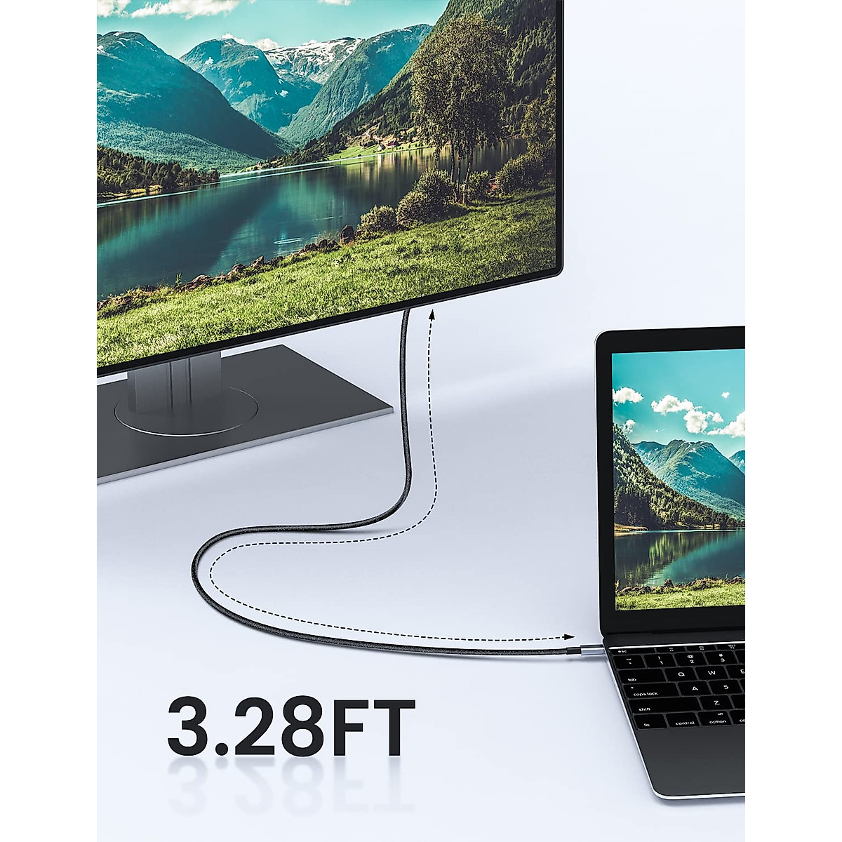 PDTXCLS Renkchip Thunderbolt 4 Cable, 3.28FT, Supports 8K Display/40Gbps Data Transfer and 120W Power Charging,for MacBook, iPad Pro and Other Type-C Devices