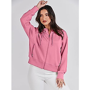 Caracilia Women's Full Zip Up Hoodies Cropped Drawstring Sweatshirts Teen Girl Cute Y2K Lightweight Preppy Pink Hooded Casual Preppy Jackets 2023 Fall Winter Fashion Clothes C114A8-yanfen-XL