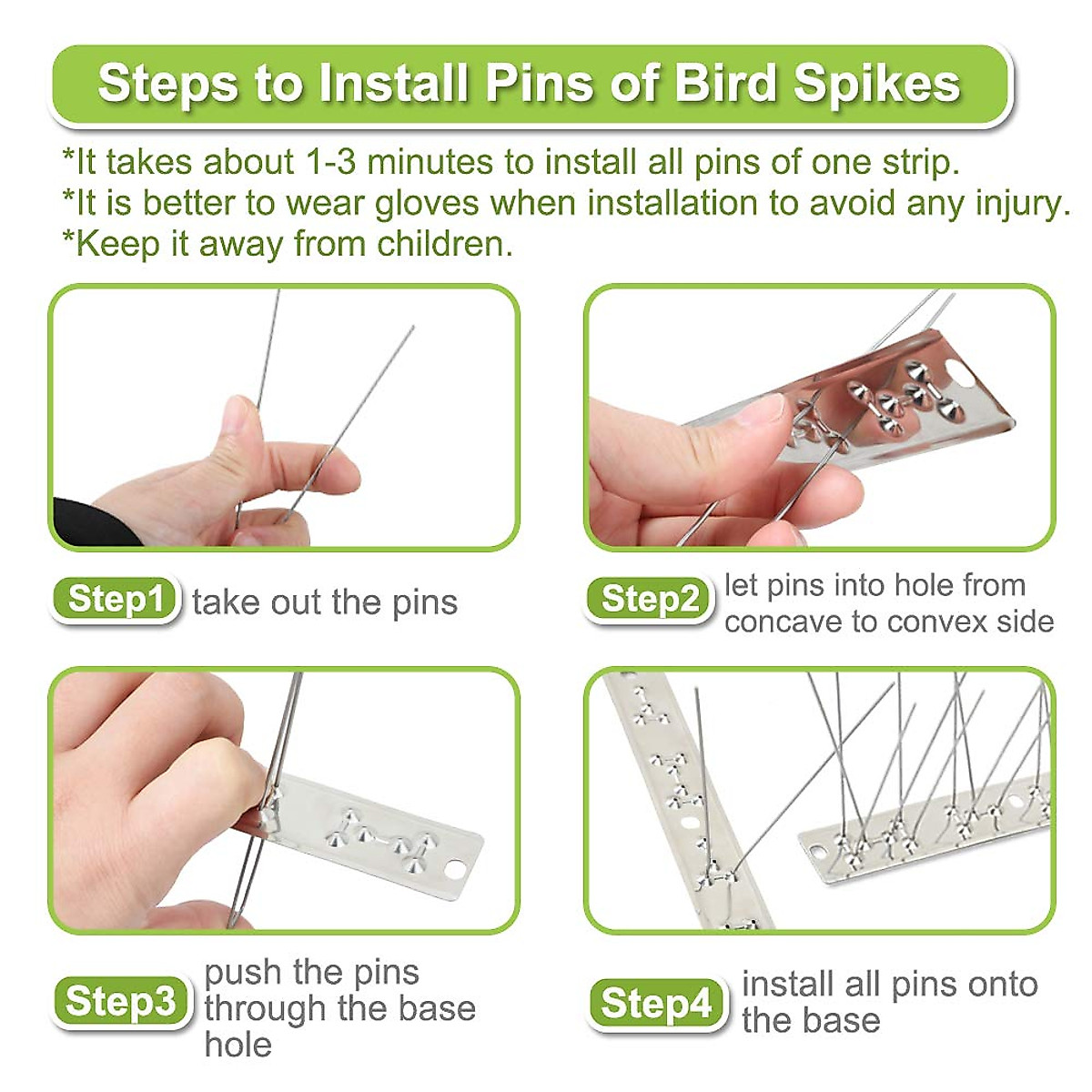 Valibe Bird Spikes for Small Birds Pigeons 43 Feet Coverage 40 Pack Stainless Steel Bird Spikes Kit Metal Bird Deterrent Spikes with Uninstalled Pins