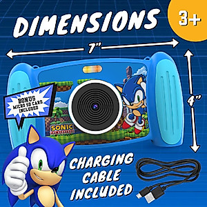 FirstTrends Sonic The Hedgehog Interactive Camera for Kids, Fun Rechargeable Camera for Children with Video, 4 x Zoom Camera, MP3 Player, Cool Games & More- SD Card Included- Aged 3+