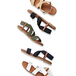 Trary Flat Sandals - Open Toe Cute Elastic Sandals for Women Beige White 105