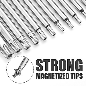 11 Piece Security Torx Bit Set (T6-T40), 1/4 Inch Hex Shank S2 Steel Magnetic Tamper Proof star screwdriver bit set 4" Long