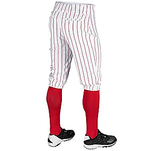CHAMPRO Men' Triple Crown Knicker Style Baseball Pants with Knit-in Pinstripes and Reinforced Sliding Areas White,scarlet ,Large