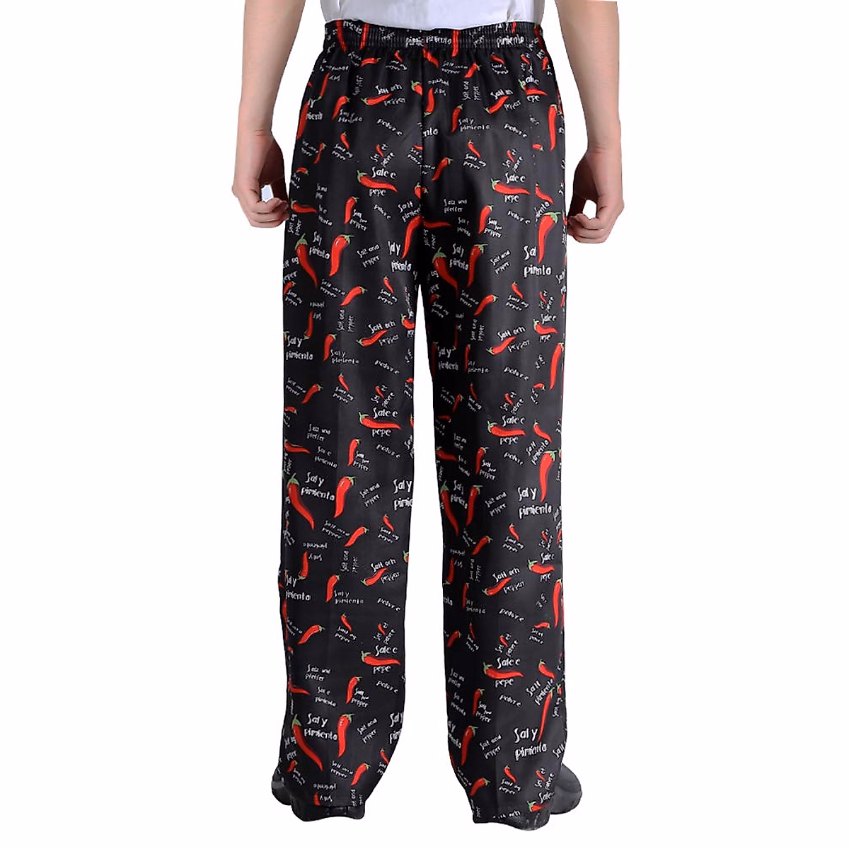 Men’s and Women's Baggy Printed Chef Pants Kitchen Uniforms with Elastic Waist Pants New Chili L