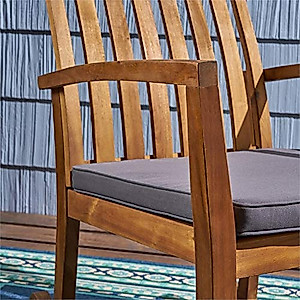 Colmena Outdoor Acacia Wood Rustic Style Rocking Chair with Cushions (Set of 2) - Teak and Dark Gray Finish