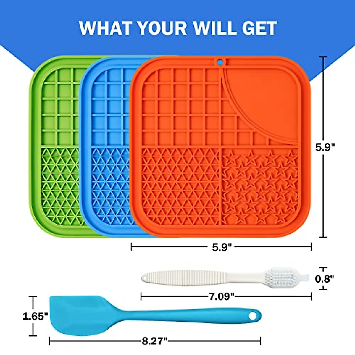 TDZWIN Licking Mat for Dogs, Dog Licking Mat Slow Feeder Dog Bowls, 3 Pcs Dog Peanut Butter Lick Pad with Suction Cups for Anxiety Relief Perfect for, Treats, Yogurt with Free Scraper&Brush BPA Free