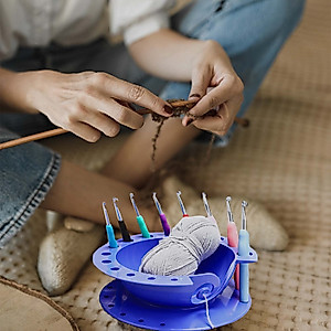 Little World Yarn Bowl - ABS Yarn Bowl for Knitting Large Knitting Bowl Holder with Crochet Hooks Hole Holder, Extra Large Yarn Bowl with Blue Knitting Bowl Mothers Day Gift for Knitting Lovers