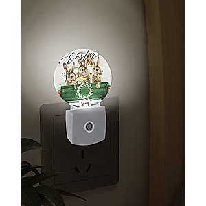 Night Light Plug into Wall, LED Nightlights Easter Green Truck Pull Rabbits Eucalyptus Leaves Wreath Small Nightlight Auto Dusk-to-Dawn Sensor Lamp LED Night Lights for Kid's Bedroom, Bathroom