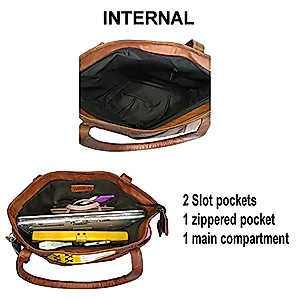 Madosh Vintage Genuine Leather Womens Tote Style Shoulder Handbag Valentine Gift Shopper Brown 16” Bag