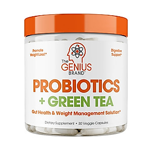 Genius Probiotics for Weight Loss with Green Tea Extract - Fat Burner Supplement & Digestive Health Pills for Bloating Relief for Women & Men - Shelf Stable Probiotic Metabolism Booster - 30 Servings