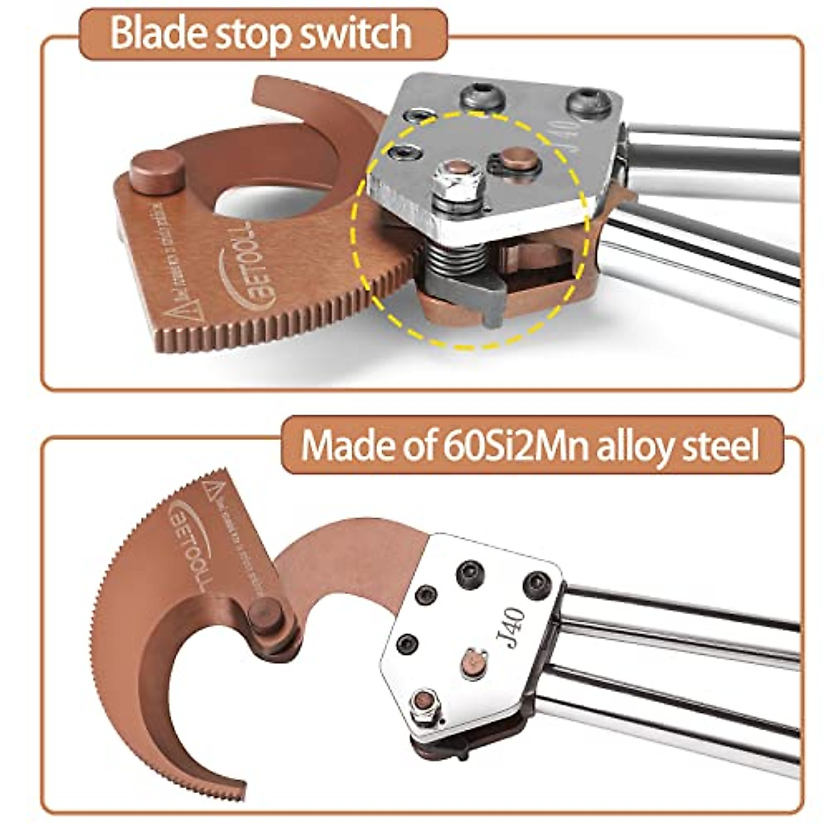 BETOOLL Heavy Duty Aluminum Copper Ratchet Cable Cutters up to 300mm² Wire Cutters 600mcm