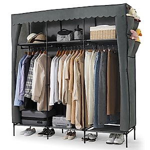CAPHAUS 67-Inch Clothing Rack with Cover, Portable Closet Wardrobe, Covered Garment Rack for Hanging Clothes, 285LB Capacity Heavy-Duty Metal Frame Clothes Organizer Rack with Storage Shelves